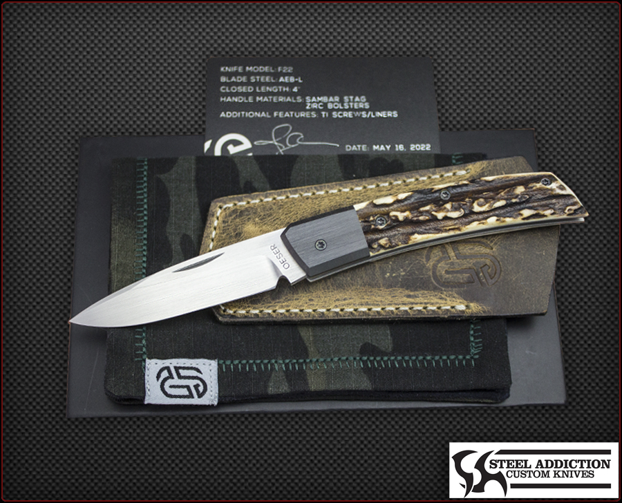 Jared Oeser F22 SLIPPE In ZIRCONIUM And STAG - Steel Addiction Knives